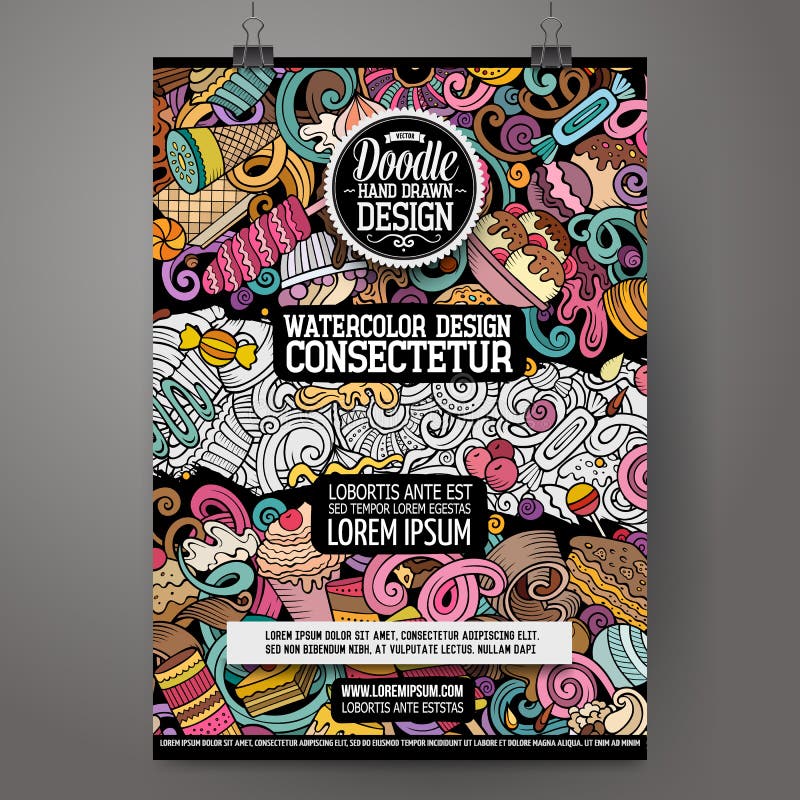 Cartoon Vector Doodles Sweets Poster Template. Stock Vector ...