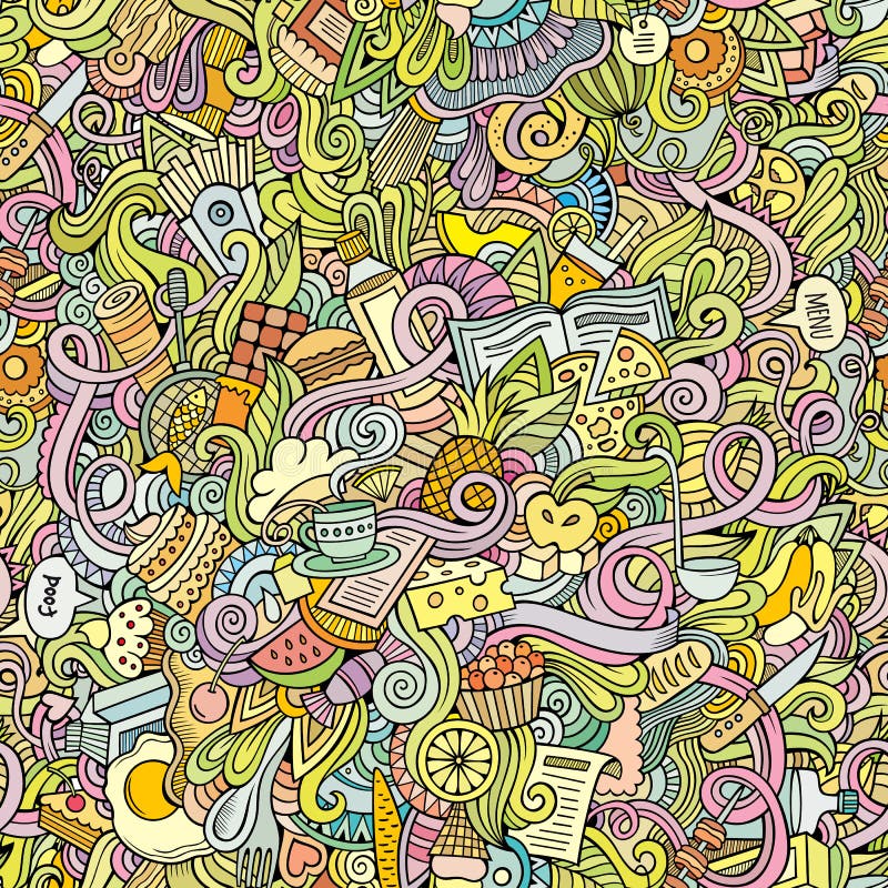 Cartoon Vector Doodles Food Seamless Pattern Stock Vector ...