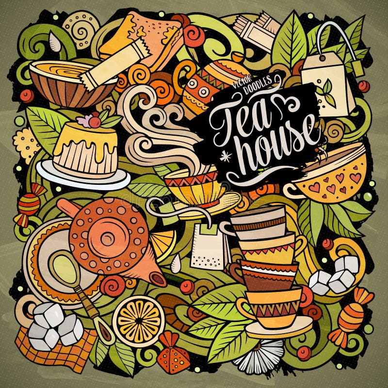 Cartoon Vector Doodles Tea Illustration. Cafe Funny Picture Stock ... Cartoon Vector Doodles Tea Illustration. Cafe Funny Picture Stock ...