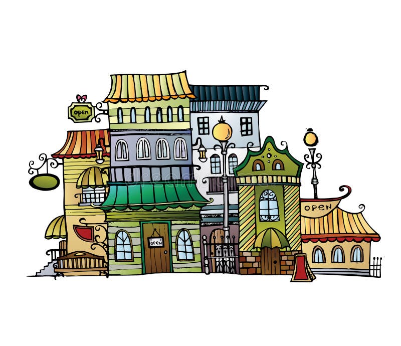 Cartoon Vector Drawing Town Stock Vector - Illustration of borough ...