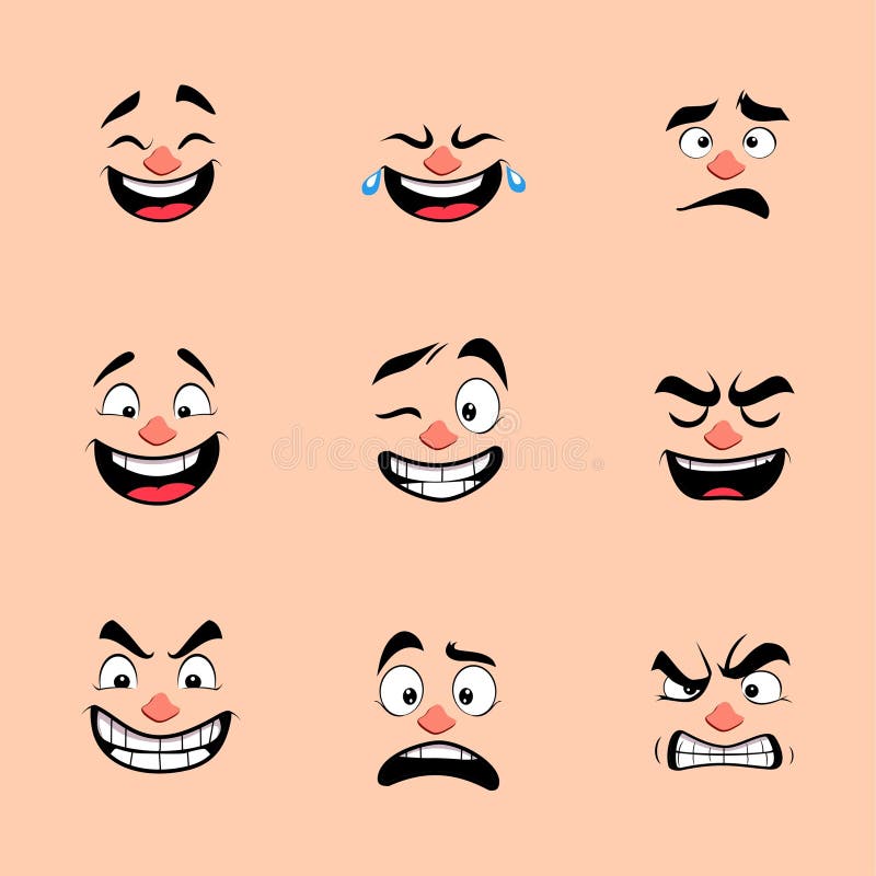 Cartoon Vector Faces with Various Expressions Stock Vector ...