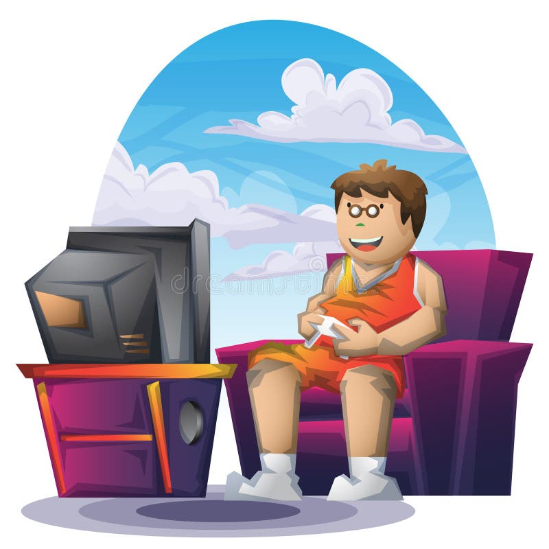 Cartoon Vector Fat Boy Playing Game with Separated Layers for Game and ...