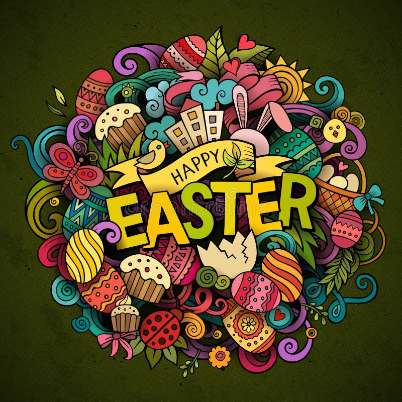 Cartoon Vector Hand Drawn Doodle Happy Easter Illustration Stock Vector ...