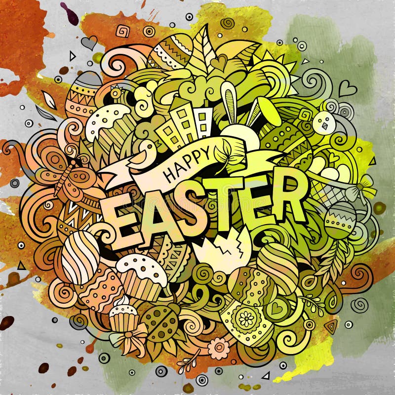 Cartoon Vector Hand Drawn Doodle Happy Easter Illustration Stock Vector ...