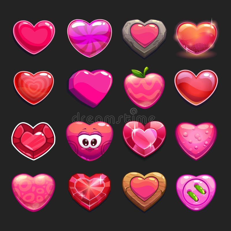 Cartoon Vector Heart Icons Set Stock Vector - Illustration of ...