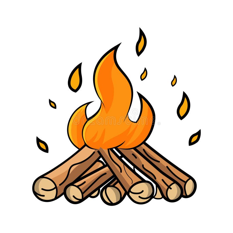 Cartoon Vector Illustration of a Bonfire, Simple Line Art Drawing with ...