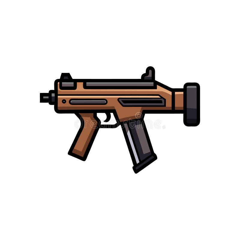 Cartoon Vector Illustration of a Compact Brown Submachine Gun Stock ...