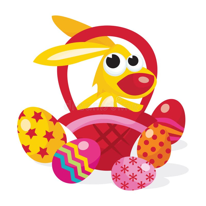 Cartoon Easter Bunny in Basket Stock Illustration - Illustration of ...