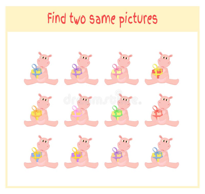 Cartoon Vector Illustration of Finding Two Exactly the Same Pictures ...