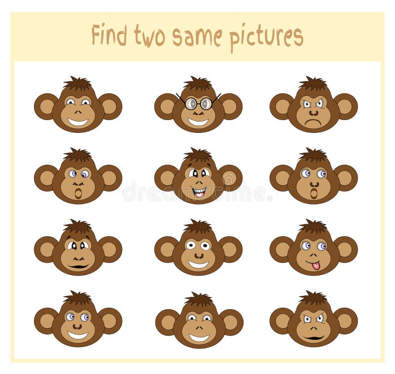 Cartoon Vector Illustration of Finding Two Exactly the Same Pictures ...