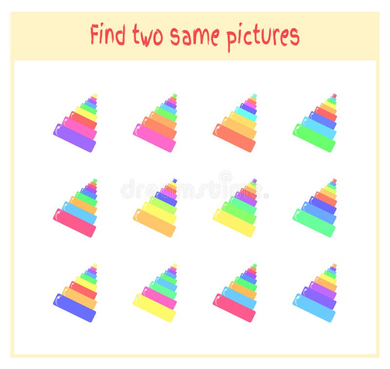 Cartoon Vector Illustration of Finding Two Exactly the Same Pictures ...