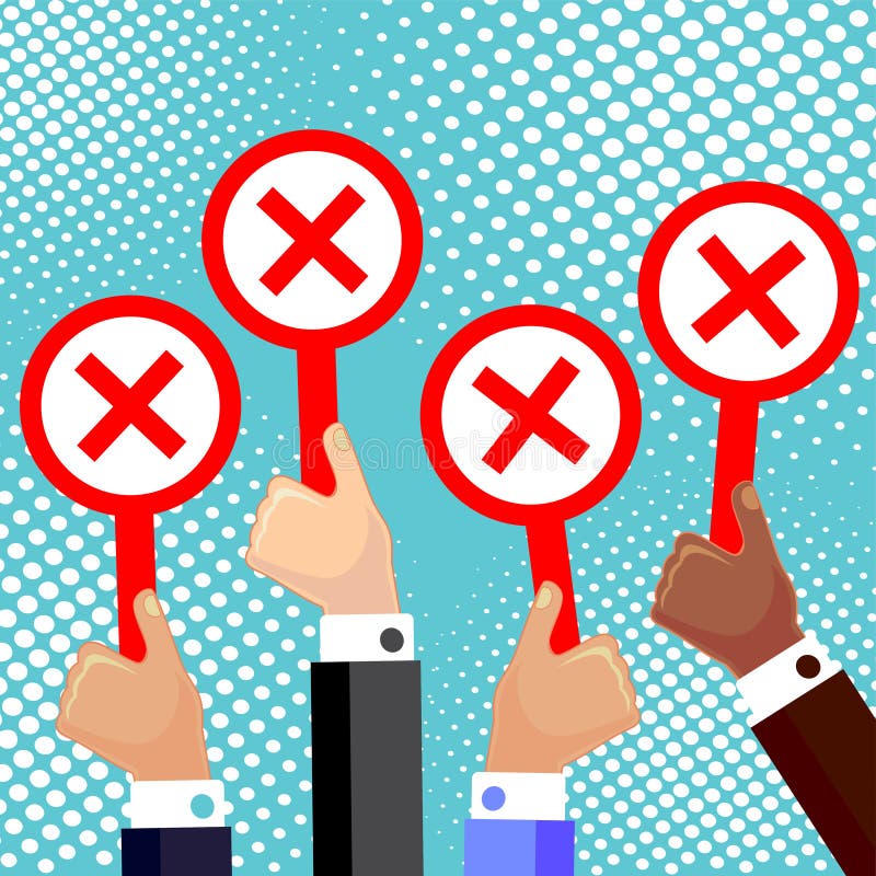 Cartoon Vector Illustration of Hand Holding Plate with Word FALSE Stock ...