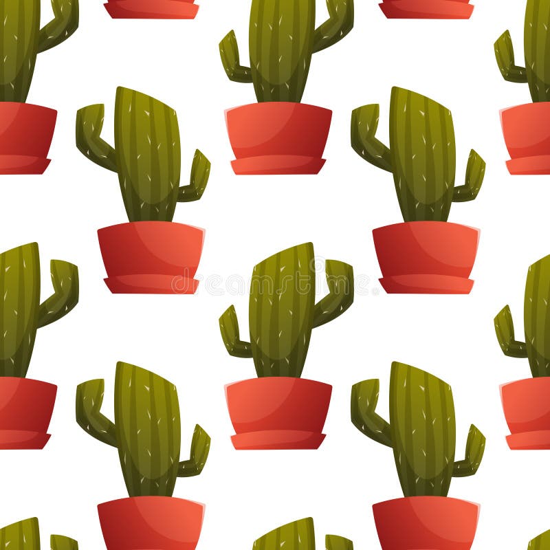 Cartoon Vector Illustration of House Plant, Cactus in Clay Pot. Vector ...