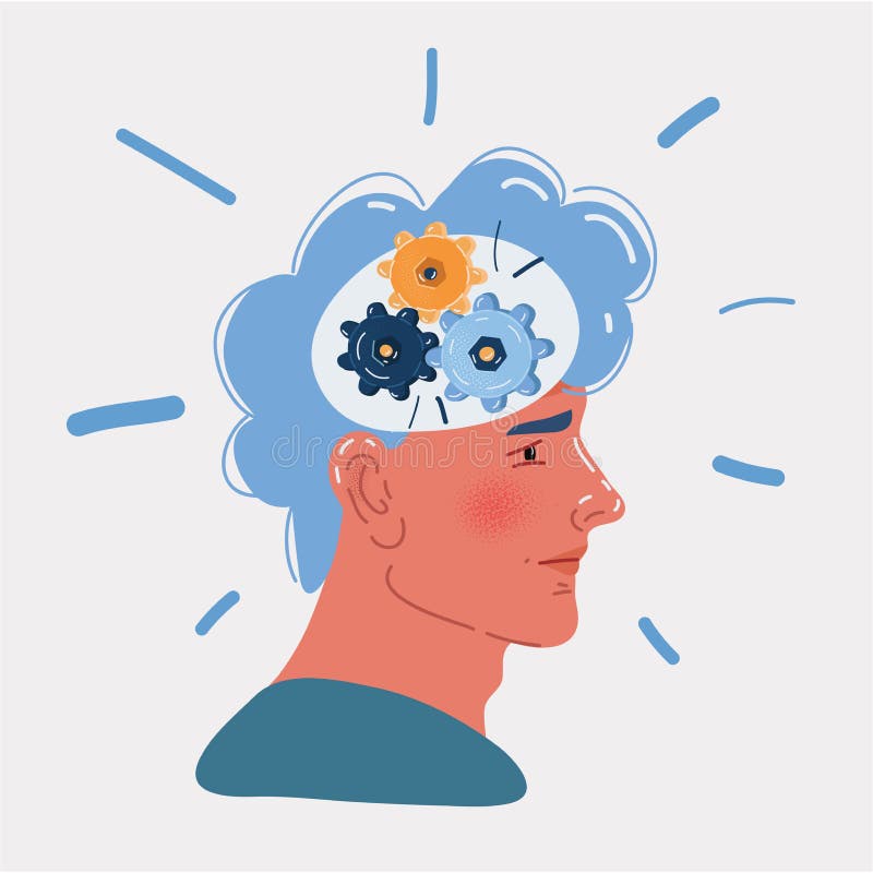 Vector Illustration of Human Head Gears Tech. Cogwheel Engineering ...