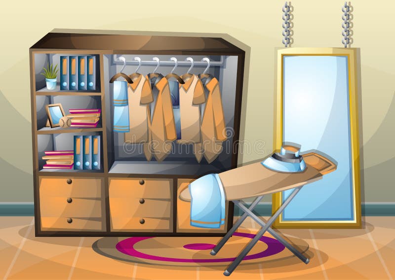 Cartoon Vector Illustration Interior Clothing Room with Separated ...
