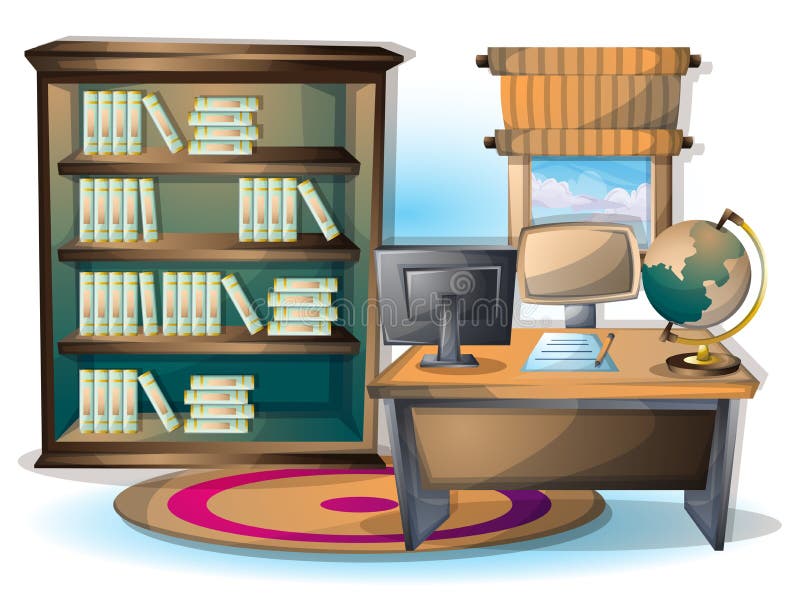 Cartoon Vector Illustration Interior Library Room with Separated Layers ...