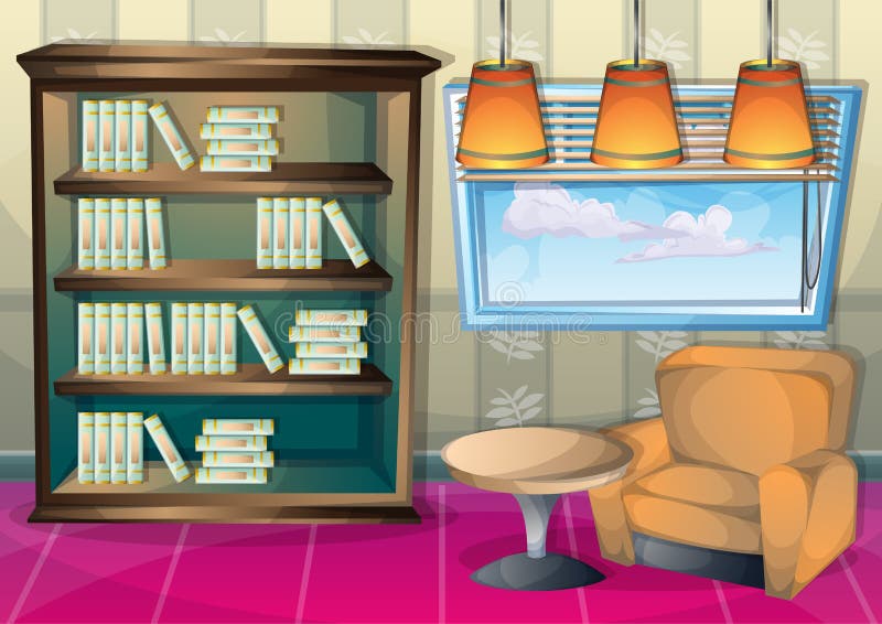 Cartoon Vector Illustration Interior Library Room with Separated Layers ...