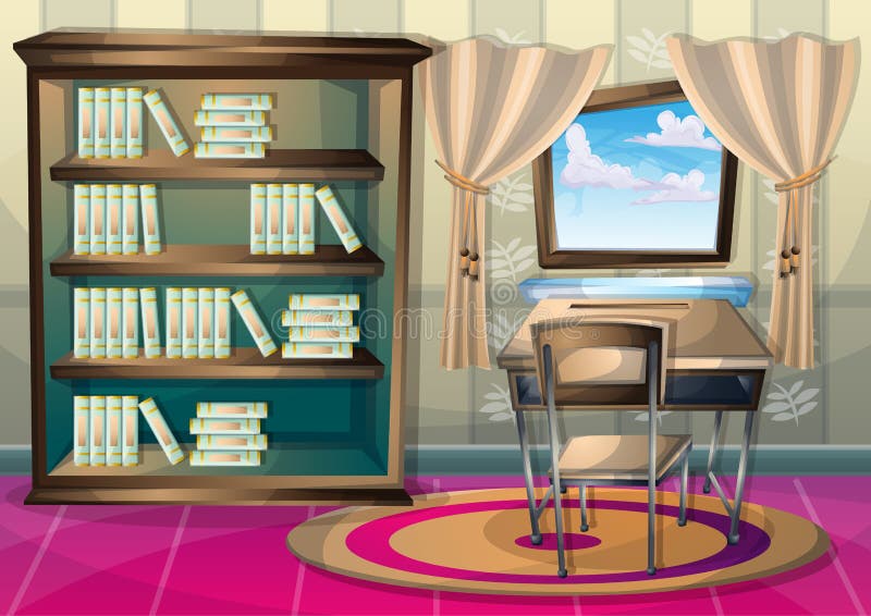Cartoon Vector Illustration Interior Library Room with Separated Layers ...