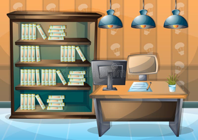 Cartoon Vector Illustration Interior Library Room with Separated Layers ...