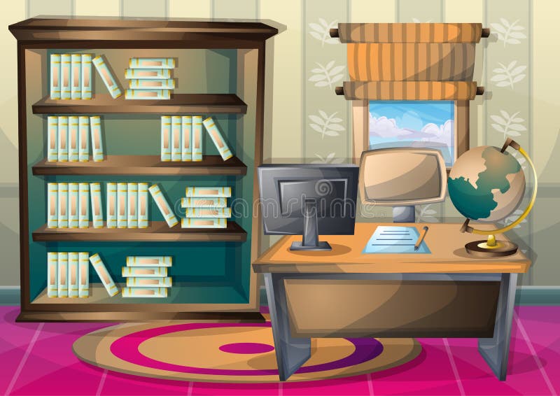 Cartoon Vector Illustration Interior Library Room with Separated Layers ...