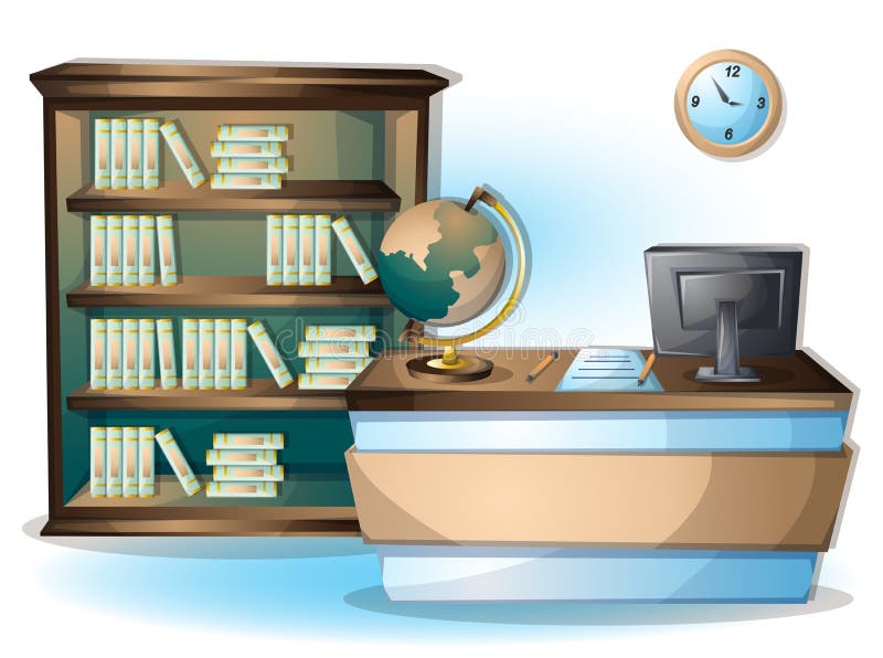 Cartoon Vector Illustration Interior Library Room with Separated Layers ...
