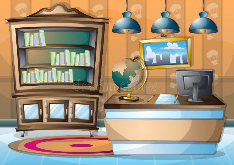 Cartoon Vector Illustration Interior Library Room with Separated Layers ...