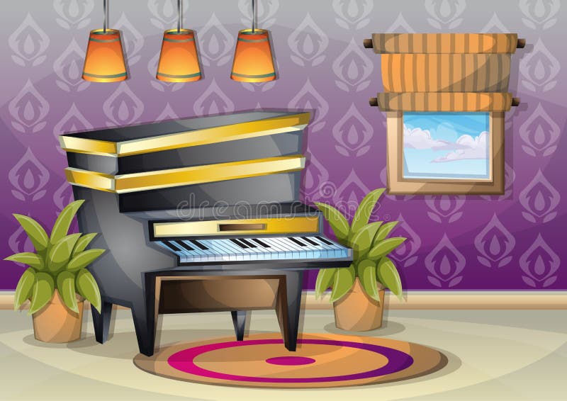 Cartoon Vector Illustration Interior Music Room with Separated Layers ...