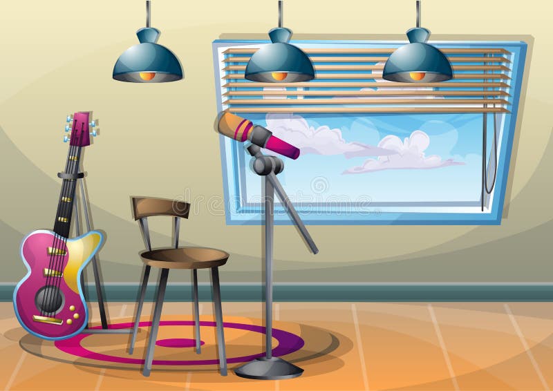 Cartoon Vector Illustration Interior Music Room with Separated Layers ...