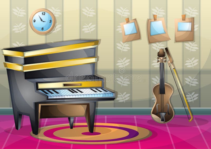 Cartoon Vector Illustration Interior Music Room with Separated Layers ...