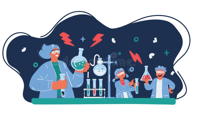 Cartoon Vector Illustration of Kid Holding Laboratory Flask Stock ...