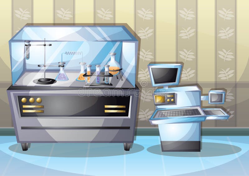 Cartoon Vector Illustration Laboratory Interior Room with Separated ...
