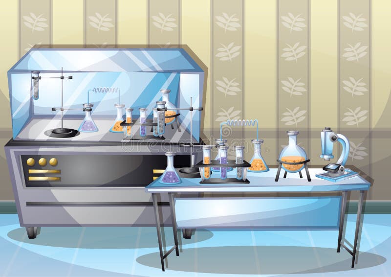 Cartoon Vector Illustration Laboratory Interior Room with Separated ...