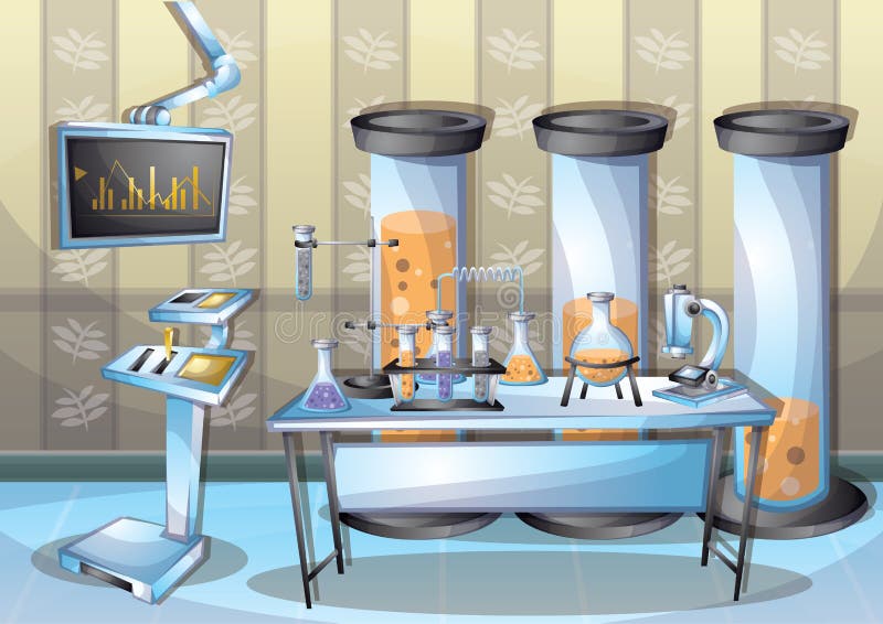 Cartoon Vector Illustration Laboratory Interior Room with Separated ...