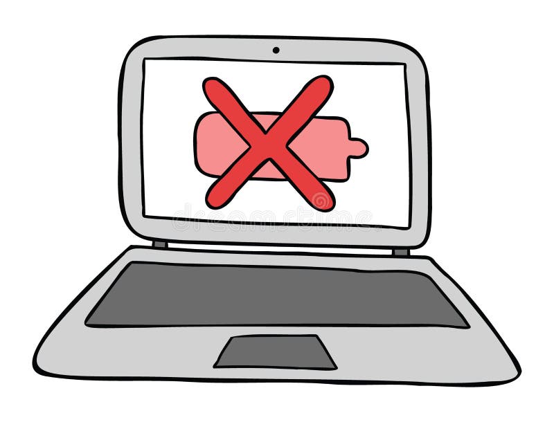 Cartoon Vector Illustration of Laptop Computer with Dead Battery Stock ...
