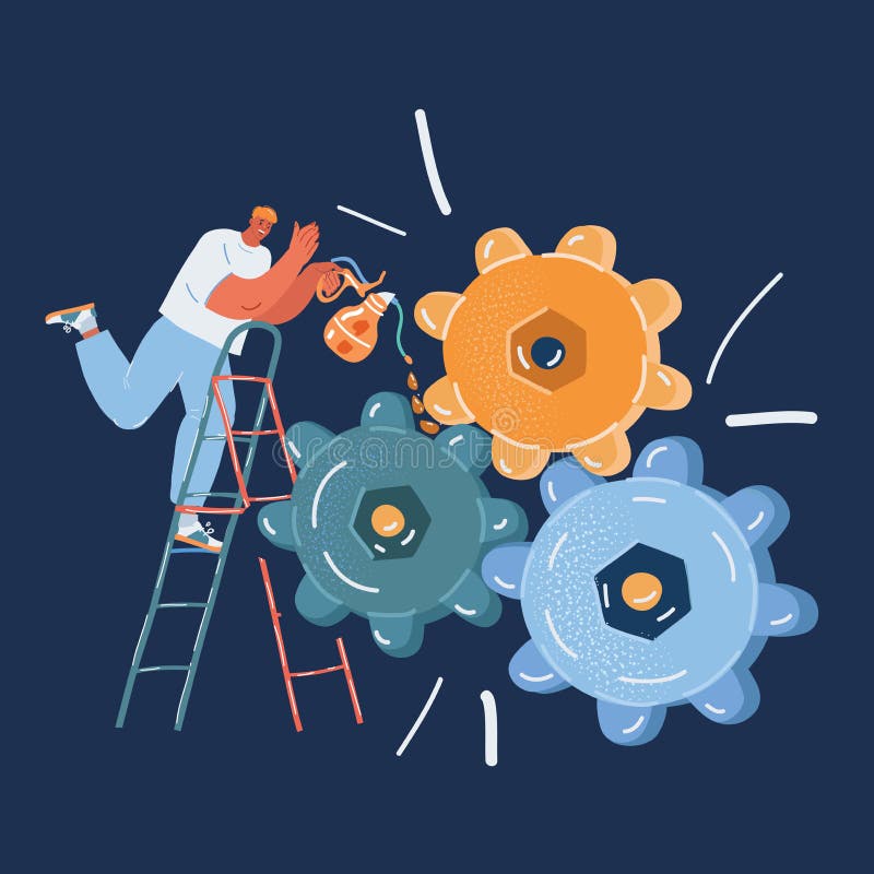 Cartoon Vector Illustration of Man Fixing Gear Stock Vector ...