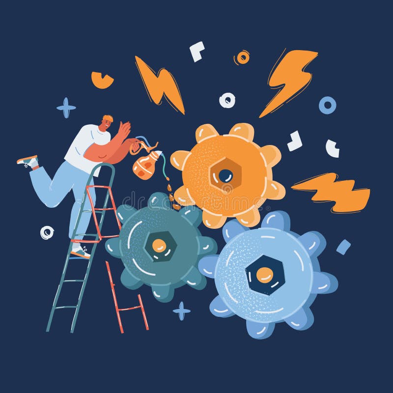 Cartoon Vector Illustration of Man Fixing Mechanism Stock Vector ...