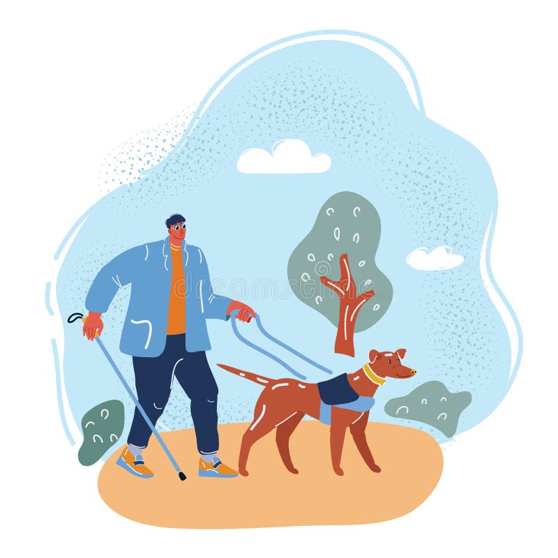 Vector Illustration of Man with Guide Dog Stock Vector - Illustration ...