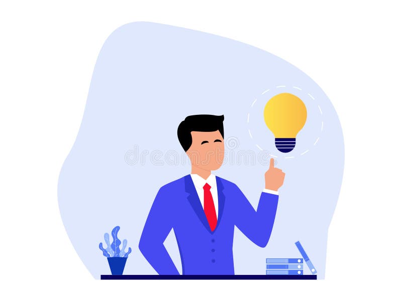 Cartoon Vector Illustration of Man Thinking Business Idea and Plan ...