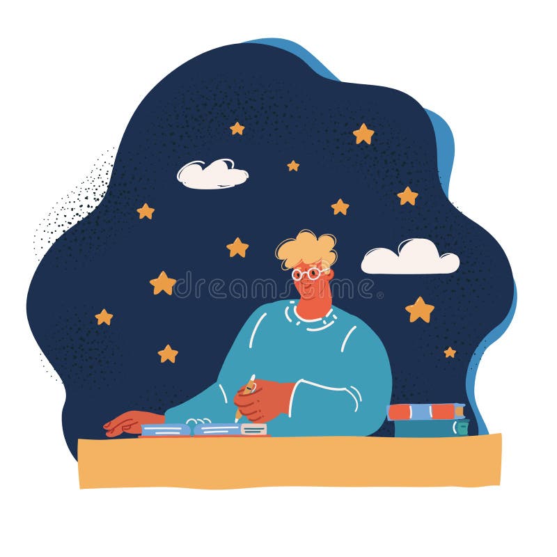 Cartoon Vector Illustration of Cartoon Man Thinking What Would he Write ...