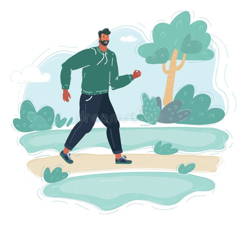 Cartoon Vector Illustration of Man Walking in the Park. Stock Vector ...