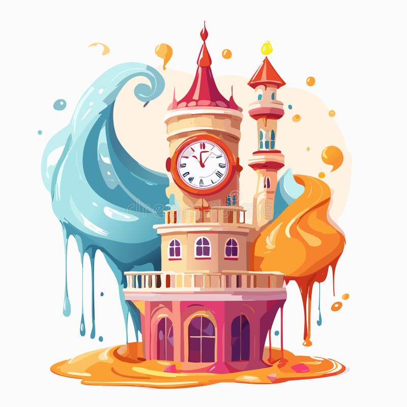 Cartoon Vector Illustration of Medieval Castle Tower with Clock and ...