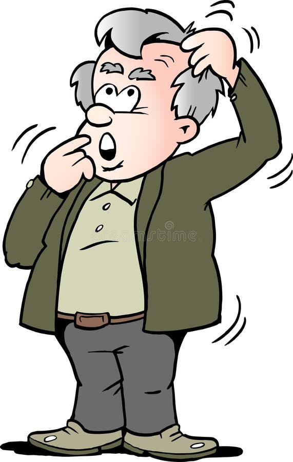 Cartoon Vector Illustration of a Old Man There is Thinking Stock Vector ...