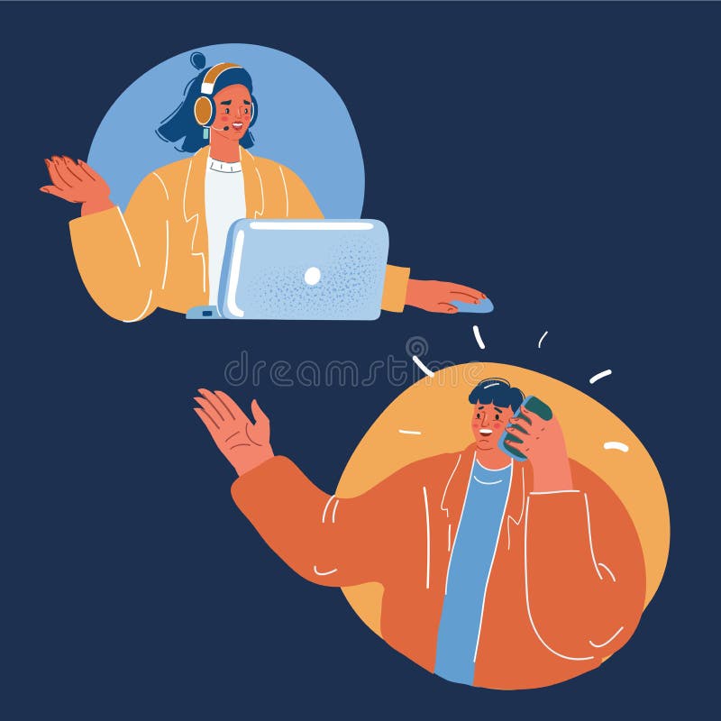 Vector Illustration of Operator in Headset Speak with Phone with ...
