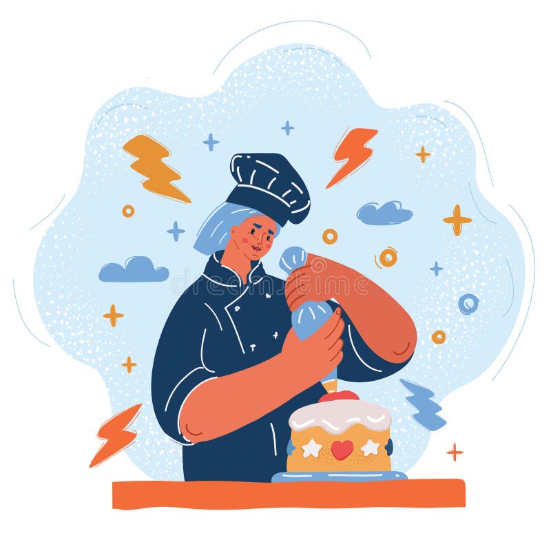 Vector Illustration of Pastry Chef Make Cake. Stock Vector ...