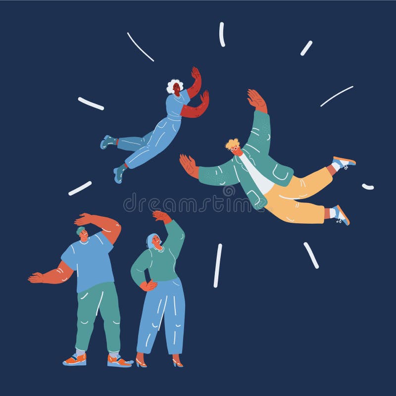 Cartoon Vector Illustration of People Fly on Sky. Stock Vector ...