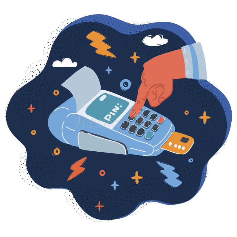 Vector Illustration of POS-terminal and Human Hand Push Numbers of ...