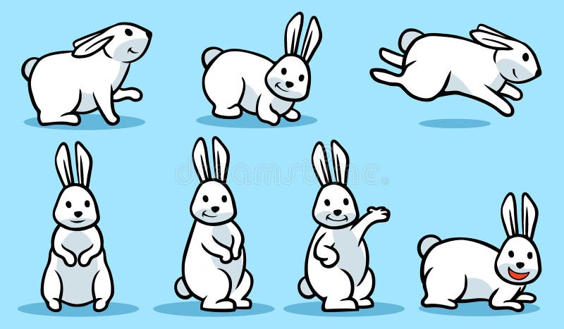 Cartoon Rabbit with Different Pose and Expression Stock Vector ...