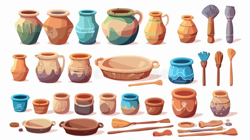 Cartoon Pottery Painting Isolated Vector Illustration for Crafts and ...