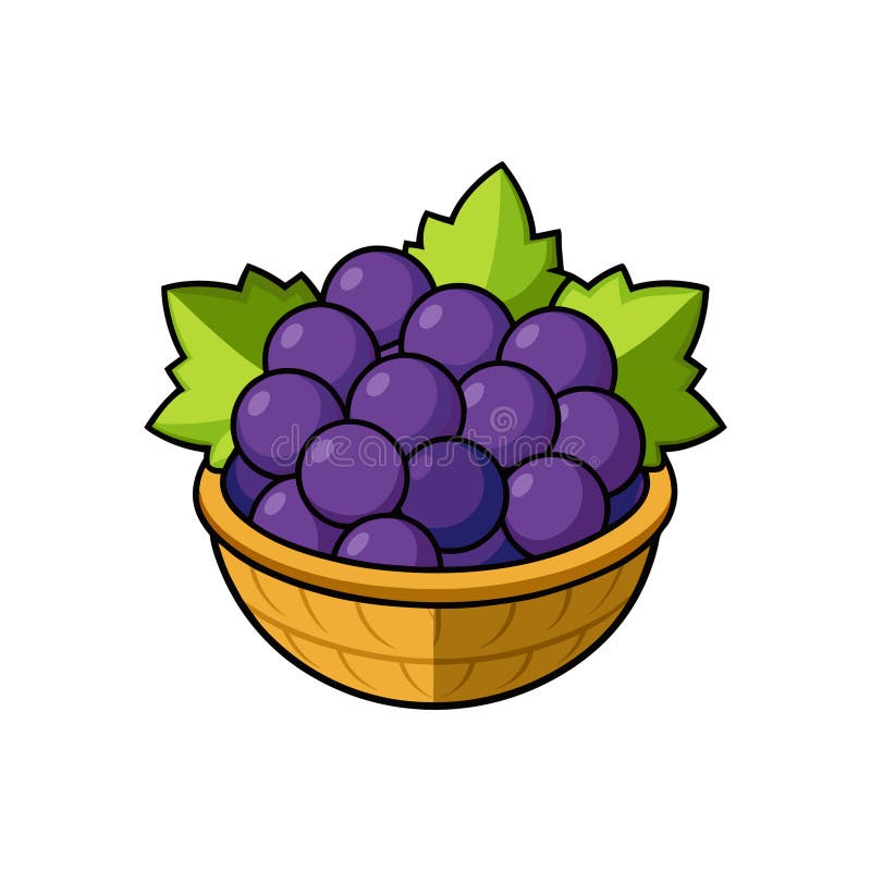 Purple Grapes in a Basket Cartoon Illustration Stock Illustration ...