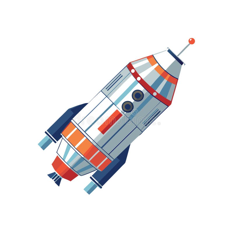 Retro Space Rocket Launching into Orbit Illustration Isolated Stock ...